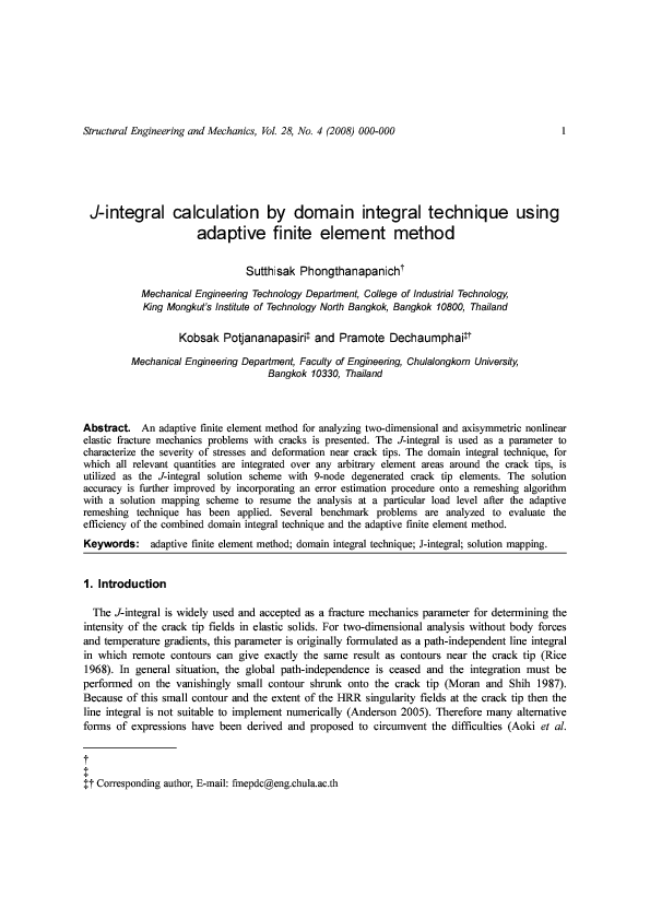(PDF) J-integral calculation by domain integral technique using adaptive finite element method