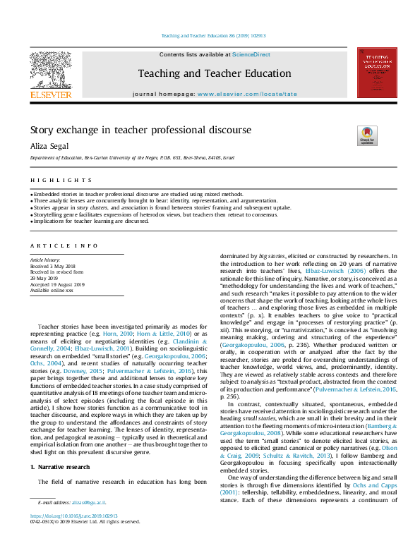 (PDF) Story Exchange in Teacher Professional Discourse