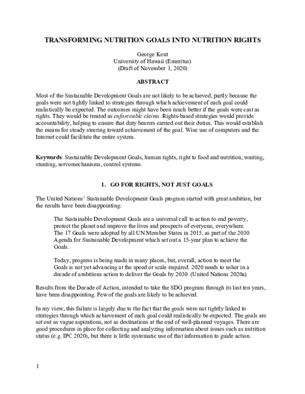 (DOC) TRANSFORMING NUTRITION GOALS INTO NUTRITION RIGHTS (2020)