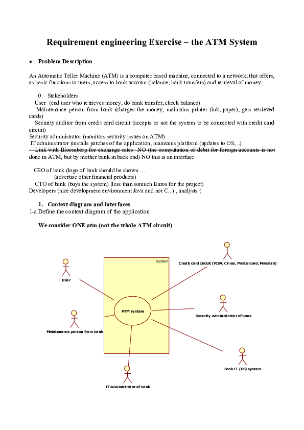 (DOC) Requirement engineering Exercise -the ATM System • Problem ...