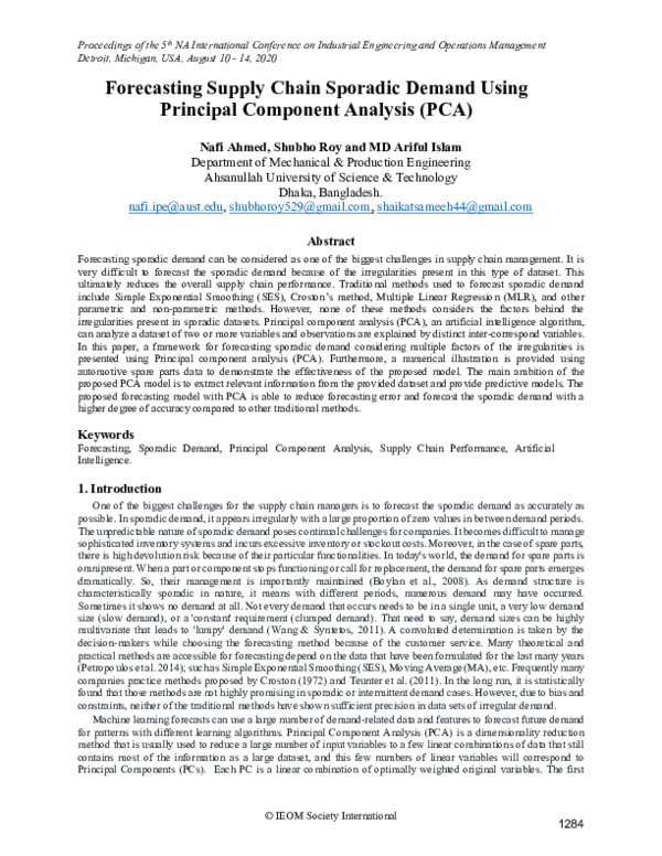 (PDF) Forecasting Supply Chain Sporadic Demand Using Principal Component Analysis (PCA)