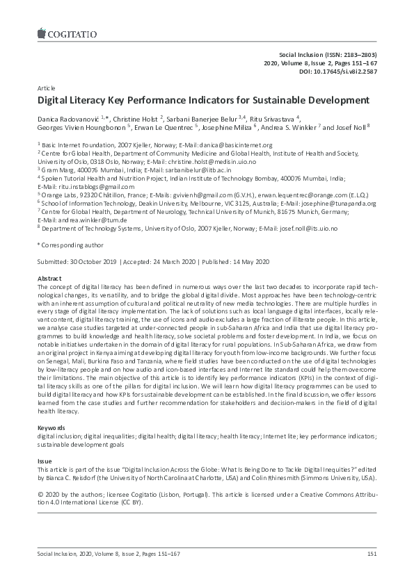 (PDF) Digital Literacy Key Performance Indicators for Sustainable ...