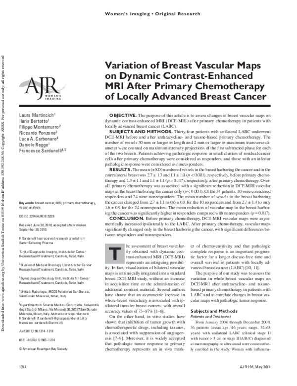 (PDF) Variation of Breast Vascular Maps on Dynamic Contrast-Enhanced ...