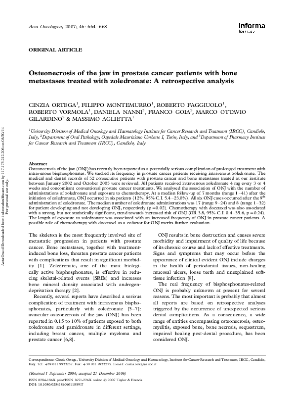 (PDF) Osteonecrosis of the jaw in prostate cancer patients with bone ...