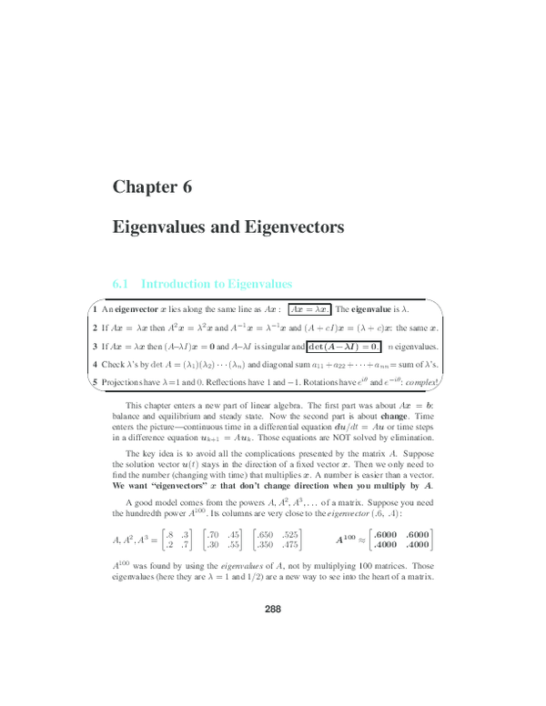 (PDF) Chapter 6 Eigenvalues and Eigenvectors 6.1 Introduction to Eigenvalues
