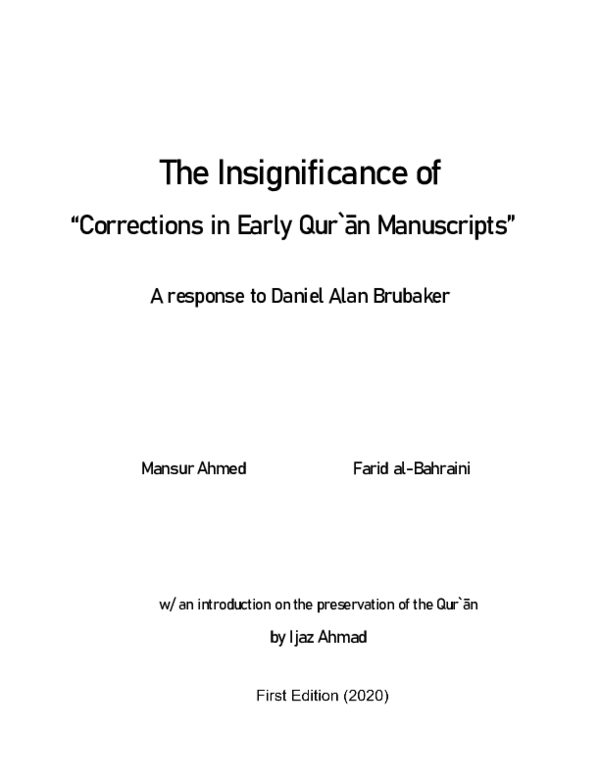 (PDF) The Insignificance of "Corrections in Early Qur`ān Manuscripts" a ...