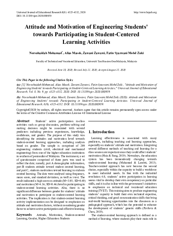 (PDF) Attitude and Motivation of Engineering Students' towards ...