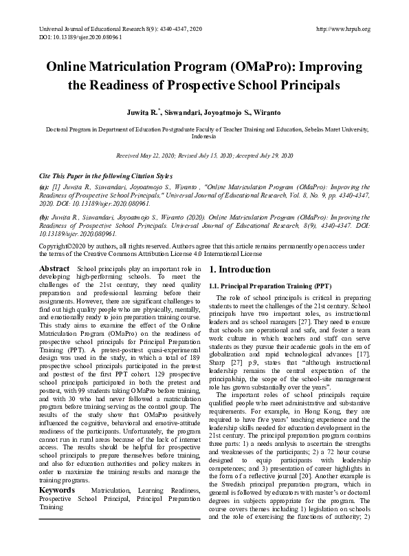 (PDF) Online Matriculation Program (OMaPro): Improving the Readiness of ...