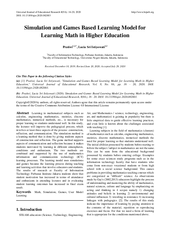 (PDF) Simulation and Games Based Learning Model for Learning Math in ...