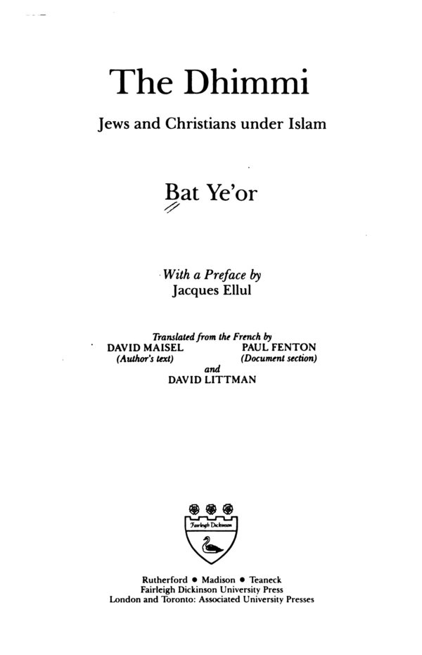 (PDF) Bat Yeor, *The Dhimmi: Jews and Christians under Islam*, trans ...
