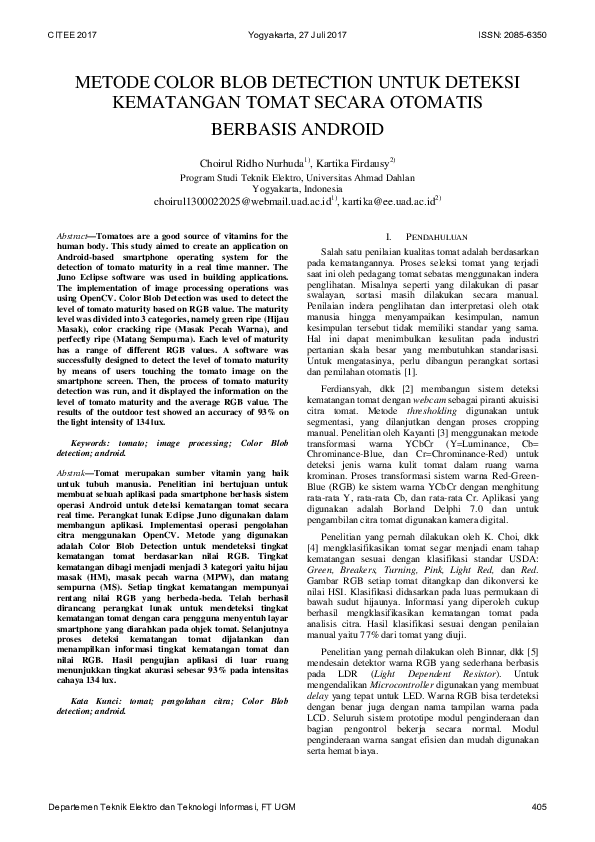 (PDF) METODE COLOR BLOB DETECTION UNTUK DETEKSI KEMATANGAN TOMAT SECARA OTOMATIS BERBASIS ANDROID