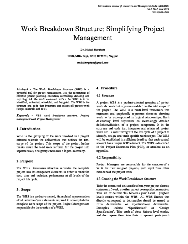 (PDF) Work Breakdown Structure: Simplifying Project Management