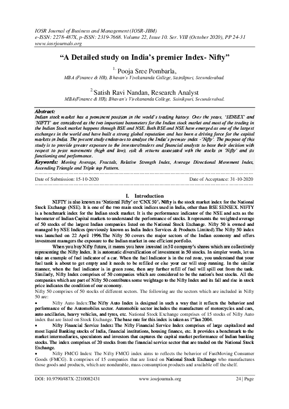 (PDF) "A Detailed study on India's premier Index-Nifty"