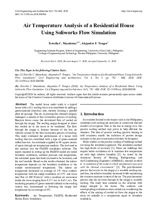 (PDF) Air Temperature Analysis of a Residential House Using Soliworks Flow Simulation
