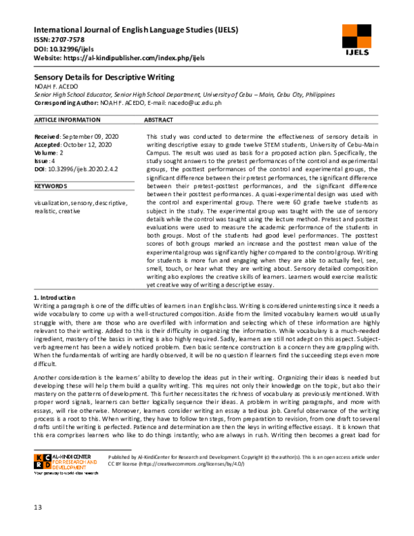 (PDF) Sensory Details for Descriptive Writing