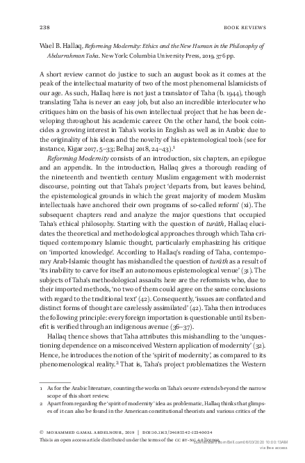 (PDF) Review of Wael B. Hallaq, ‘Reforming Modernity Ethics and the New ...