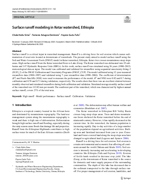 (PDF) Surface runoff modeling in Ketar watershed, Ethiopia