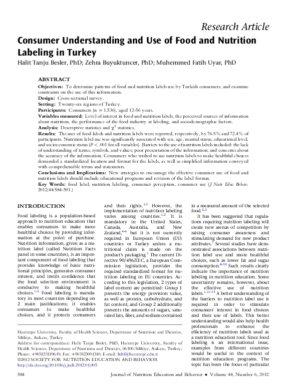 (PDF) Consumer Understanding and Use of Food and Nutrition Labeling in ...