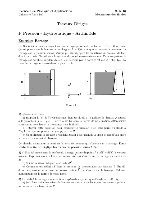 (PDF) Licence 3 de Physique et Applications Travaux Dirigés I-Pression -Hydrostatique -Archimède