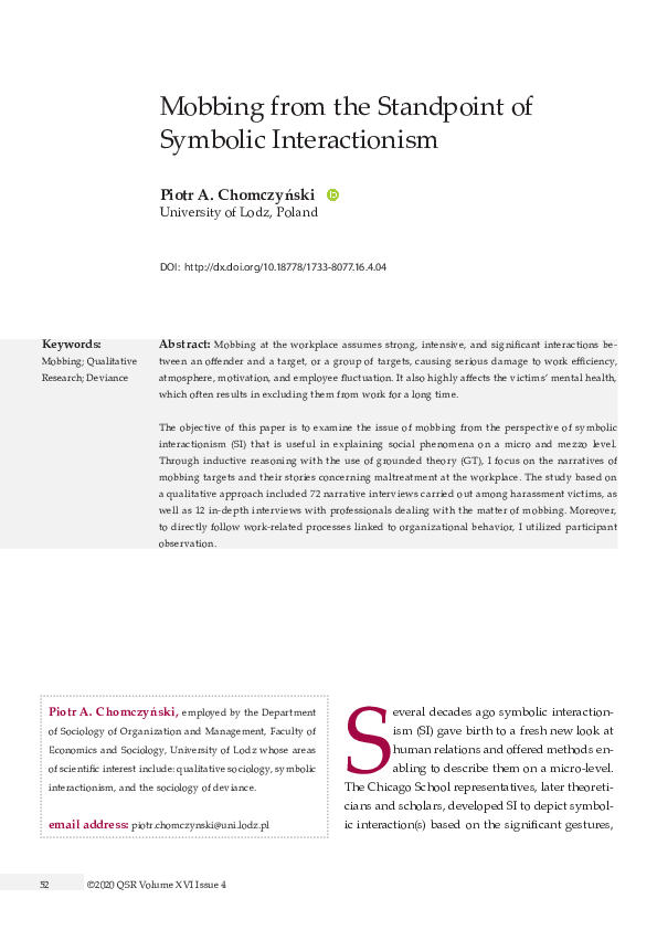 (PDF) Mobbing from the Standpoint of Symbolic Interactionism