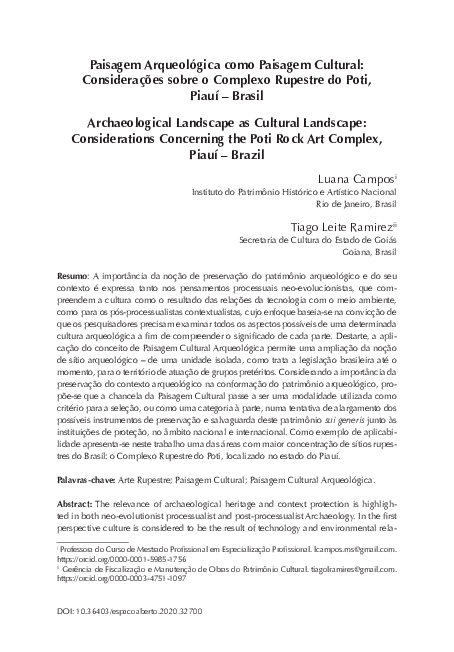 (PDF) Paisagem Arqueológica como Paisagem Cultural: Considerações sobre ...