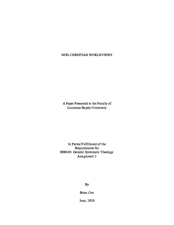 (PDF) NON-CHRISTIAN WORLDVIEWS A Paper Presented to the Faculty of ...