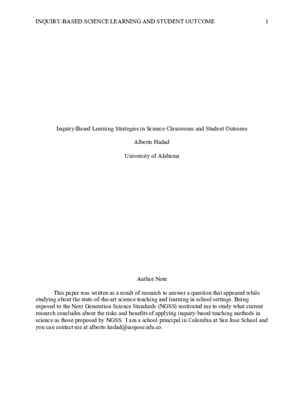 (PDF) INQUIRY-BASED SCIENCE LEARNING AND STUDENT OUTCOME 1 Inquiry ...