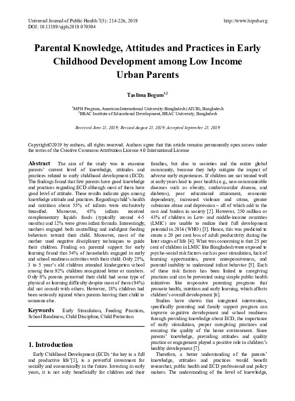 (PDF) Parental Knowledge, Attitudes and Practices in Early Childhood ...