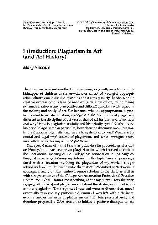 (PDF) Introduction: Plagiarism in Art (and Art History)