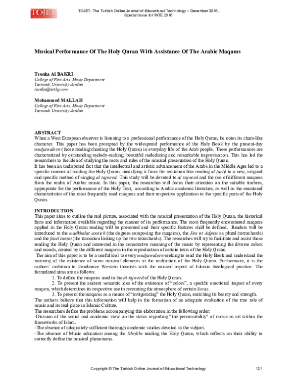 (PDF) Musical Performance Of The Holy Quran With Assistance Of The ...