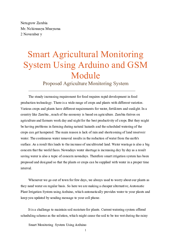 Doc Smart Agricultural Monitoring System Using Arduino And Gsm Module