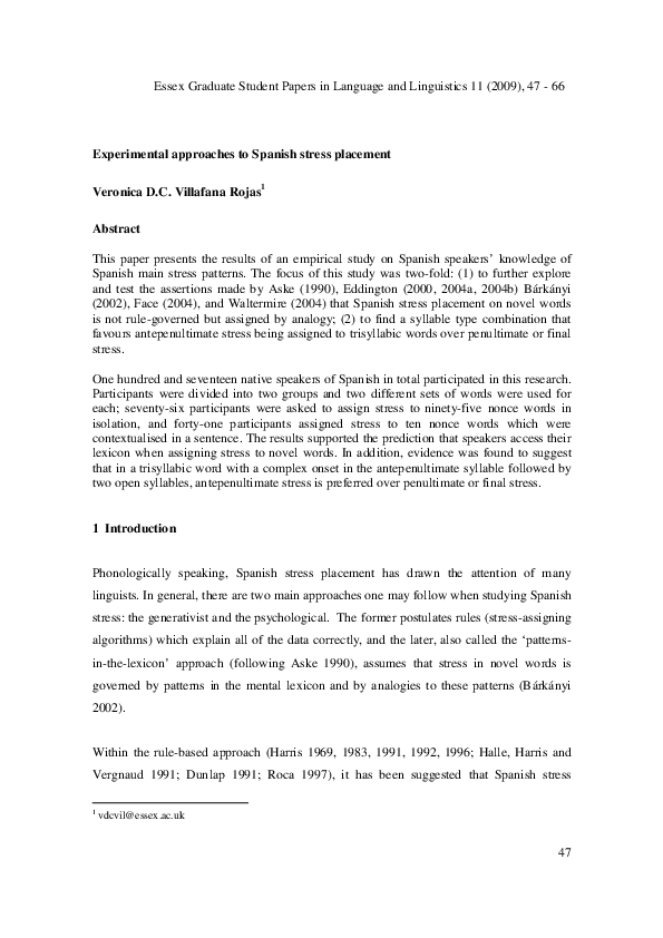 (PDF) Experimental Approaches to Spanish Stress