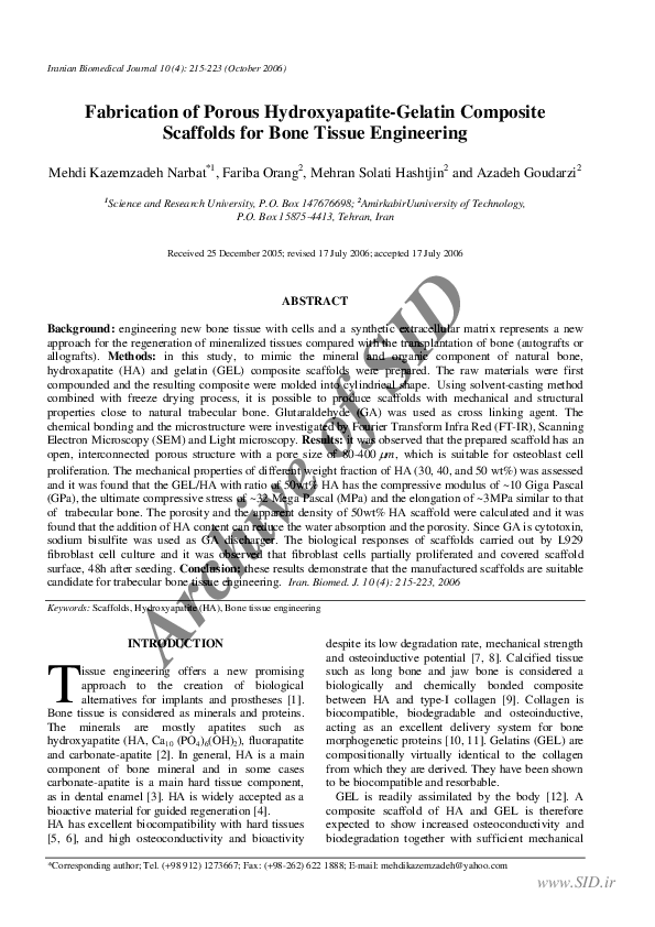 (PDF) Fabrication of porous hydroxyapatite-gelatin composite scaffolds ...