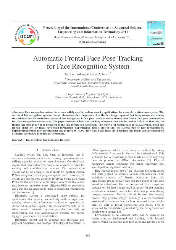 (PDF) Automatic Frontal Face Pose Tracking for Face Recognition System