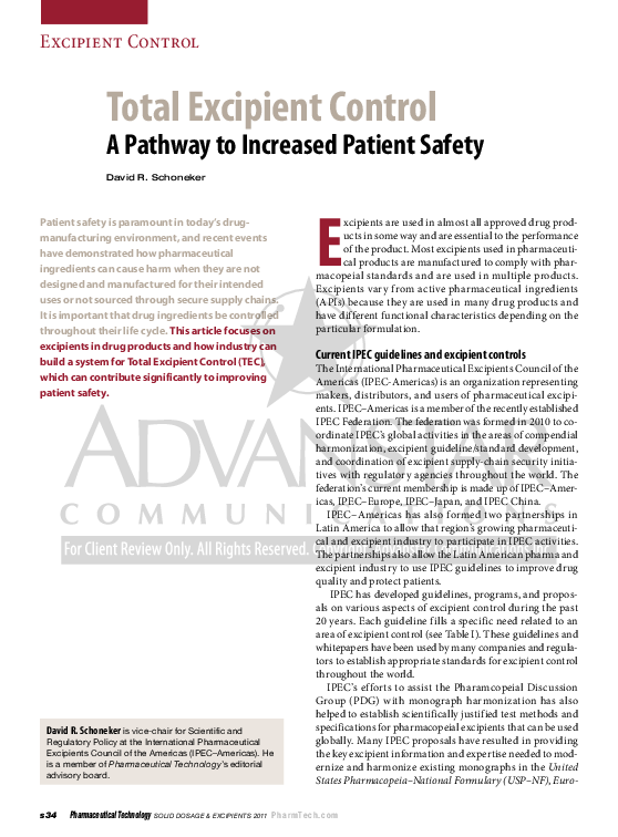 (PDF) Pharm Tech Article Total Excipient Control Pathway to Improved ...