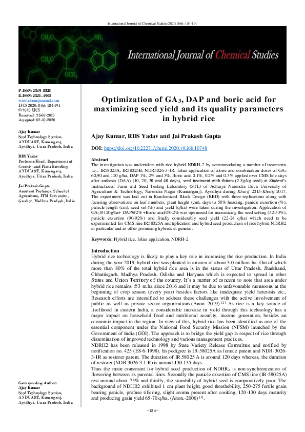 Pdf Optimization Of Ga3 Dap And Boric Acid For Maximizing Seed Yield And Its Quality