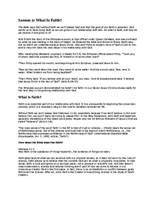 (PDF) Lesson 2: What Is Faith