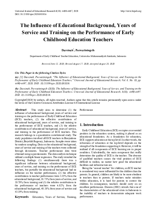 (PDF) The Influence of Educational Background, Years of Service and ...