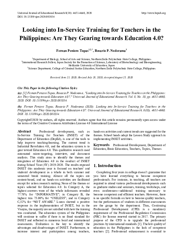 (PDF) Looking into In-Service Training for Teachers in the Philippines ...