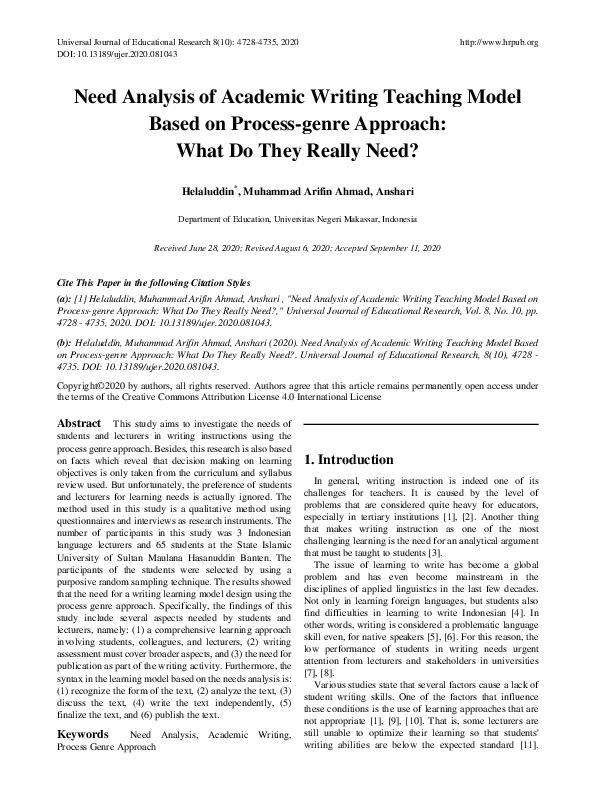 (PDF) Need Analysis of Academic Writing Teaching Model Based on Process ...