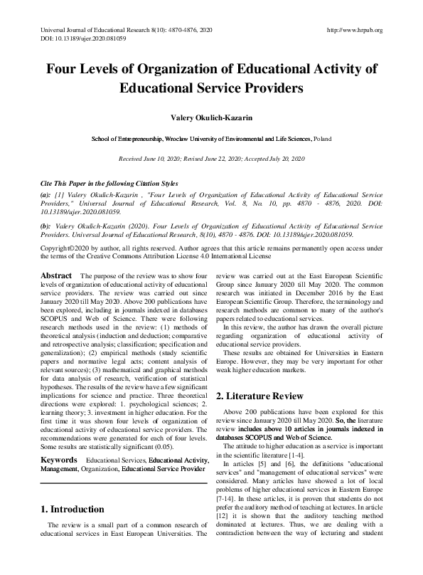 (PDF) Four Levels of Organization of Educational Activity of ...