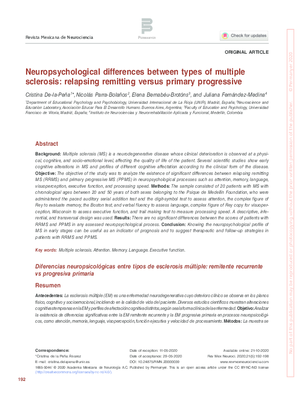 (PDF) Neuropsychological differences between types of multiple ...