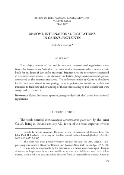 (PDF) On some International Regulations in Gaius’s Institutes | Izabela ...