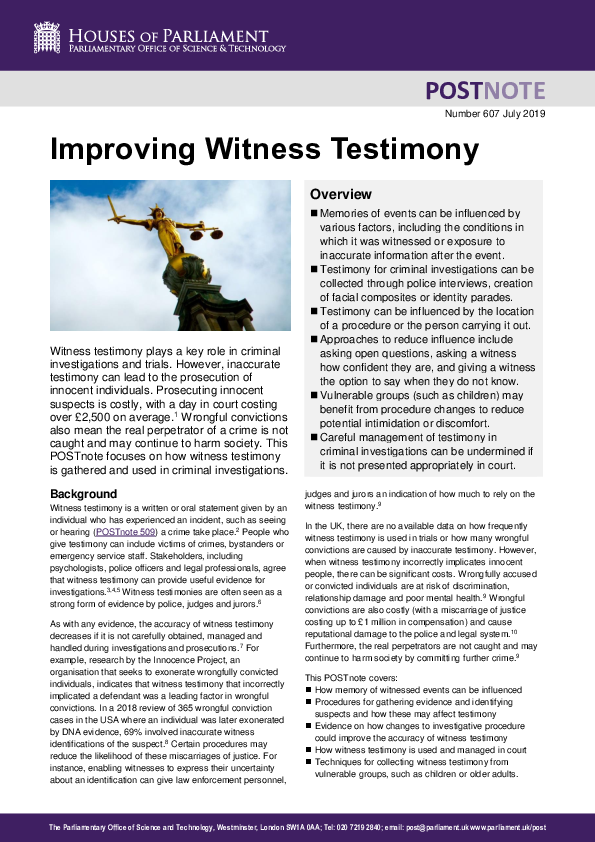 (PDF) Improving Witness Testimony