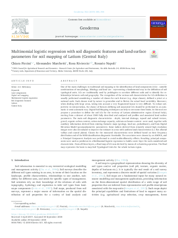 (PDF) Multinomial logistic regression with soil diagnostic features and land surface parameters ...