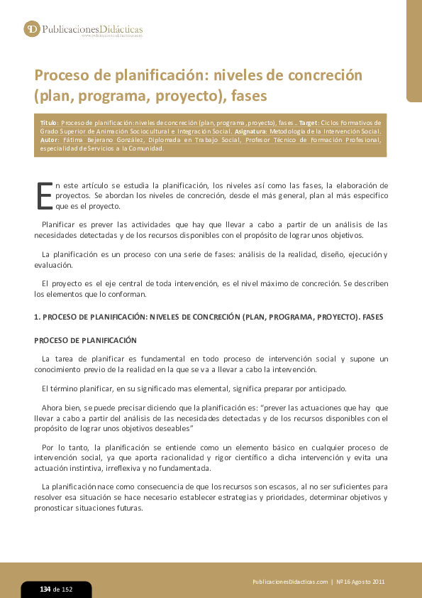 (PDF) Proceso de planificacion: niveles de concrecion (plan, programa ...
