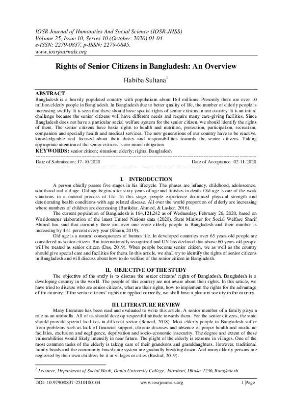(PDF) Rights of Senior Citizens in Bangladesh: An Overview