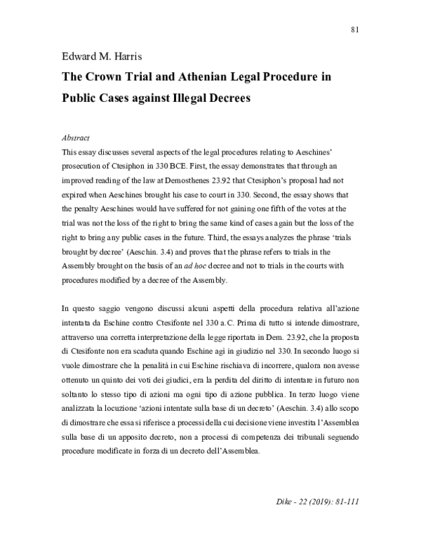 (PDF) The Crown Trial and Athenian Legal Procedure in Public Cases ...
