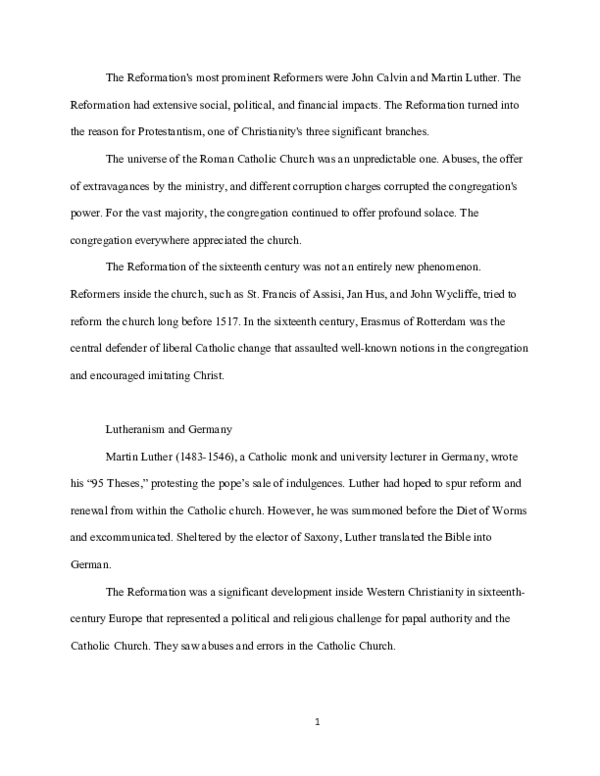 (DOC) Protestant Reformation