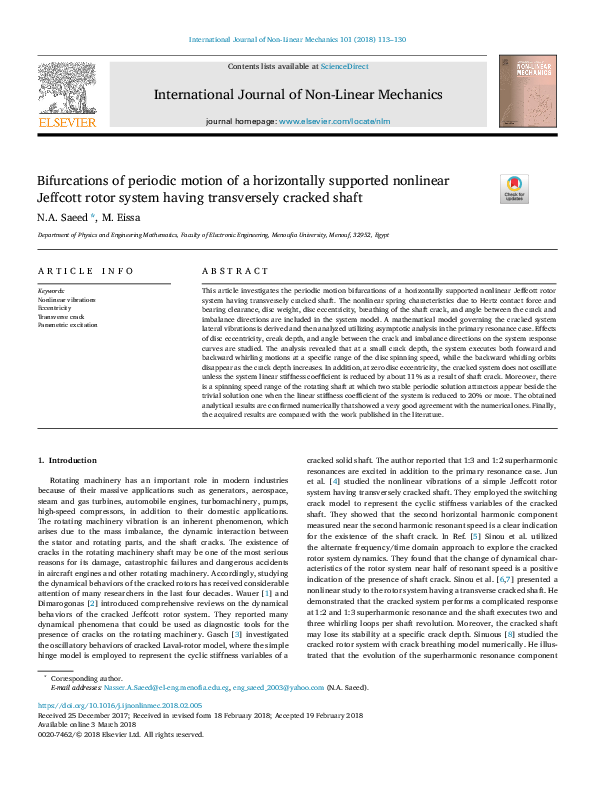 (PDF) Bifurcation Analysis of Cracked Jeffcott Rotors